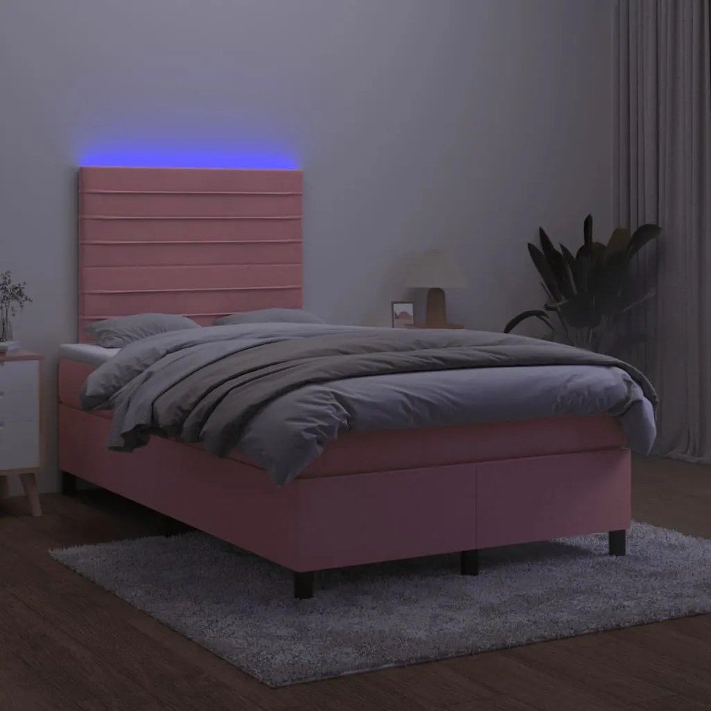 Box spring postel s matrací a LED růžová 120 x 190 cm samet 3270322