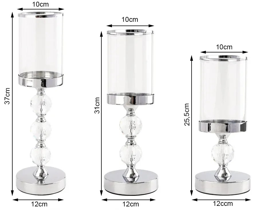 Verk Group Svícny glamour kovové křišťálové skleněné sada chrom 3 ks