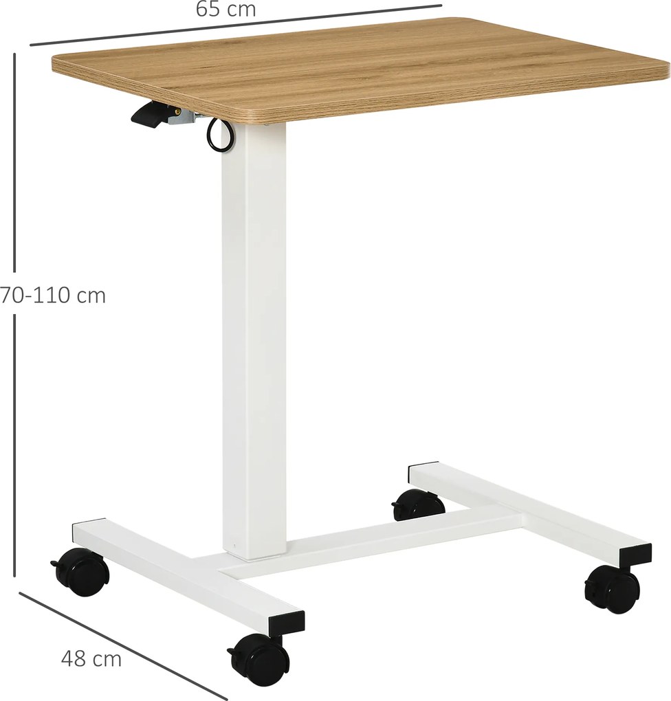 HOMCOM Stůl Sit-stand výškově nastavitelný s kolečky Prostorově úsporný stůl na notebook ve tvaru C přírodní bílá 70-110 cm do 70 kg | Aosom.de