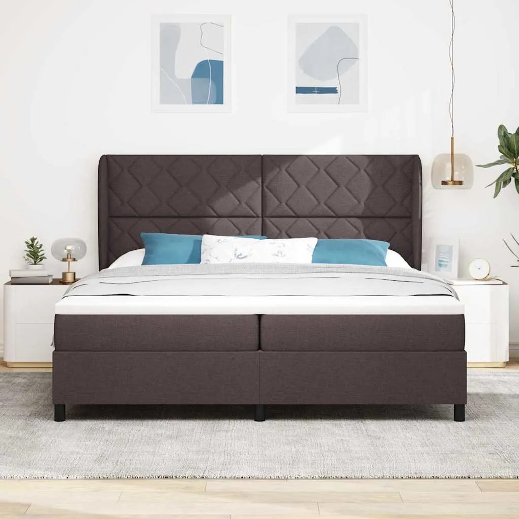 Postel s boxspringem s čelo Tmavě hnědá 200 x 200 cm textil 3340651