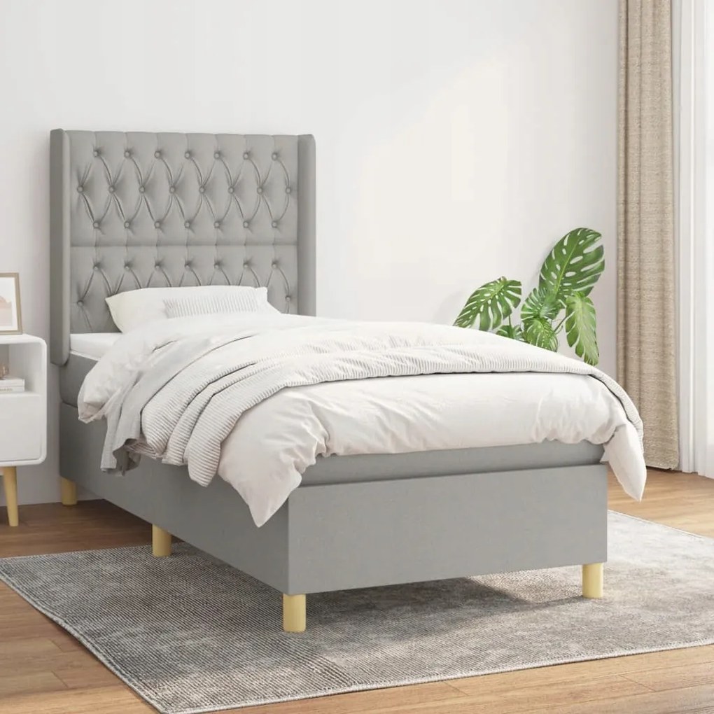 Box Spring Postel S Matrací Textil Světle Šedá Prošívaný design 90 x 200