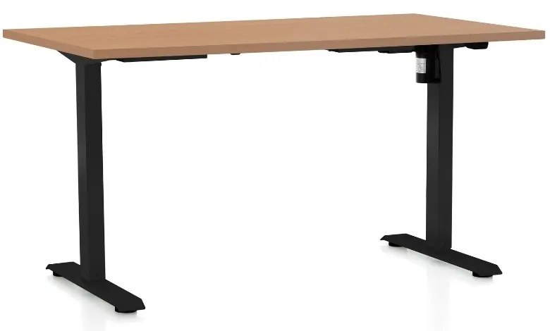 Výškově nastavitelný stůl OfficeTech A, 120 x 80 cm, černá podnož, buk