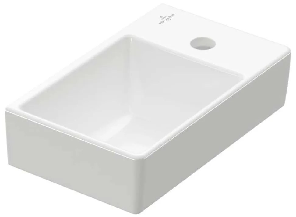 Villeroy & Boch Avento - Umývátko 36x22 cm, bez přepadu, otvor pro baterii vpravo, CeramicPlus, Stone White 43003LRW