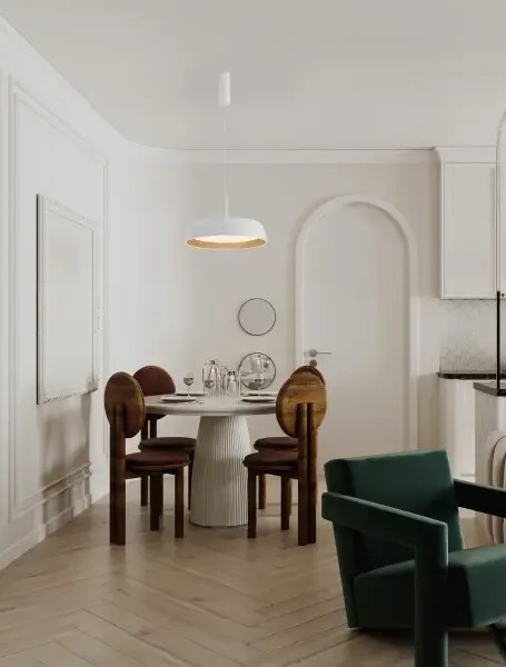 LED stmívatelný bílo-dřevěný moderní lustr Sigi