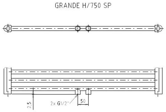 EBS GRANDE G75133RBSP Radiátor 75x133 rovný, středové připojení, černý samet S_G75133RBSP