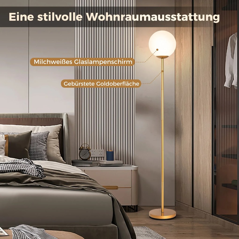 Costway Moderní stojací lampa 165 cm vysoká stojací lampa se skleněným stínidlem