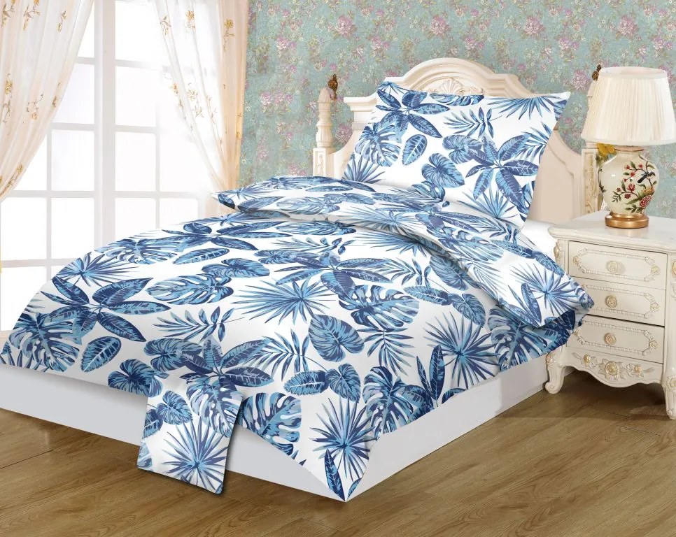 Jahu Monstera Blue 3dílné bavlněné povlečení Rozměr: 1x 70 x 90, 1x 140 x 200 a 1x 40 x 40 cm