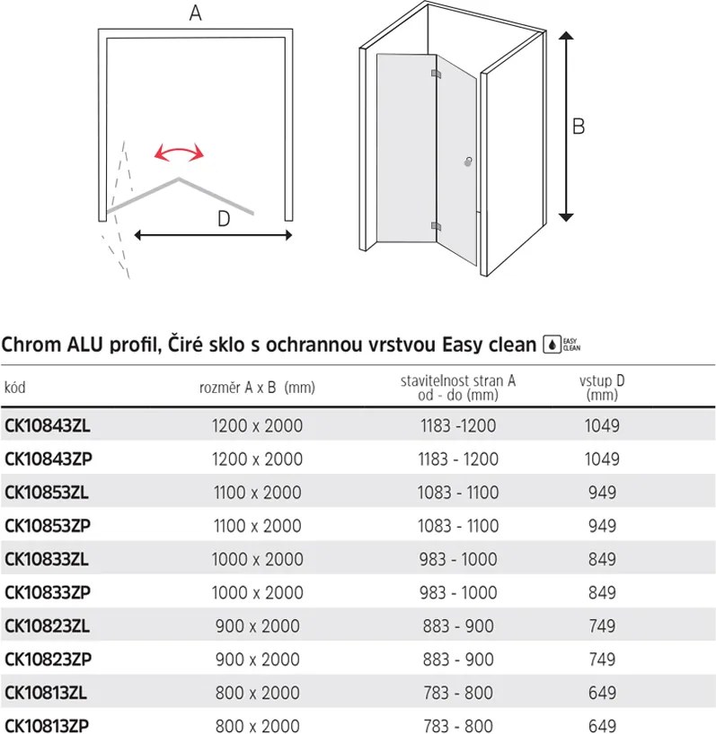 Mereo Mereo, Zalamovací sprchové dveře, Novea, chrom ALU, sklo Čiré, pravé provedení, CK10823ZP