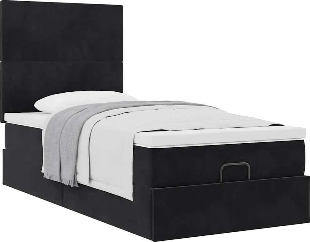 Osmanský rám postele s matracemi černá 80x200cm samet 3313363