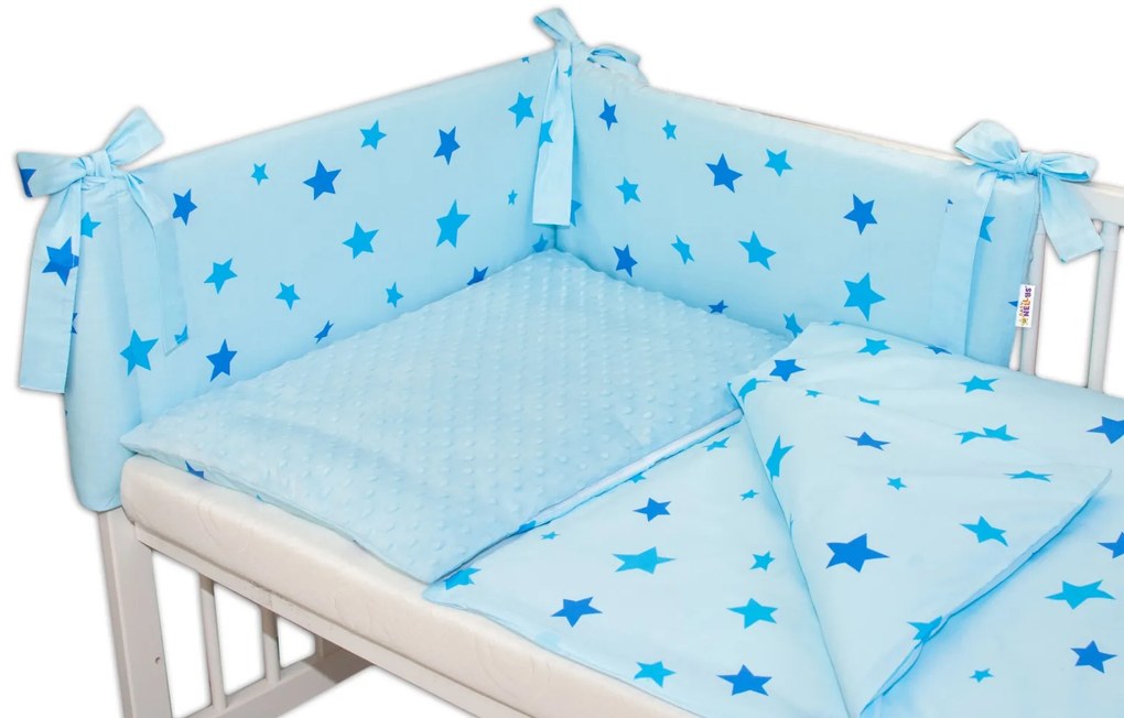 3-dílná sada mantinel s povlečením Minky Baby Stars - sv. modrá, 120x90cm Velikost povlečení: 120x90