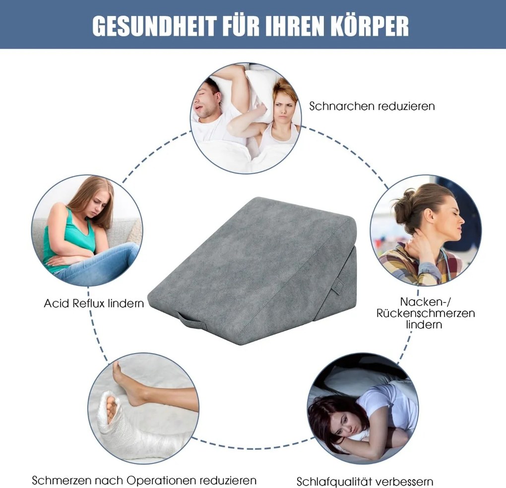 Costway Bed Wedge Polštář Nastavitelný Memory Foam Polštář naklápěcí Klínový