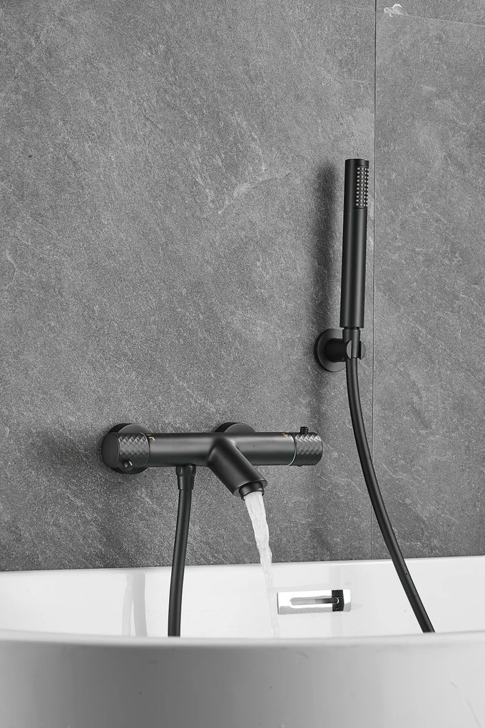 Gamma Roy, termostatická vanová baterie s ruční sprchovou soupravou, černá matná, GMA-BRYPWT-BK
