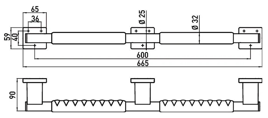 Emco System 2 - Madlo k vaně 665 mm, černá-chrom 357021201