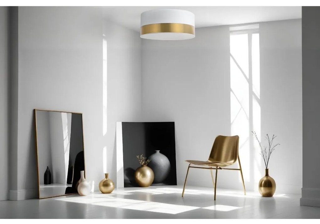 Stropní svítidlo Elegance, 1x zlaté/bílé textilní stínítko, (bílé plexisklo), (fi 40cm)