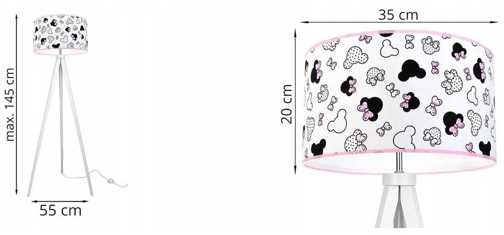 Dětská stojací lampa Minnie, 1x textilní stínítko, (výběr ze 2 barev konstrukce)