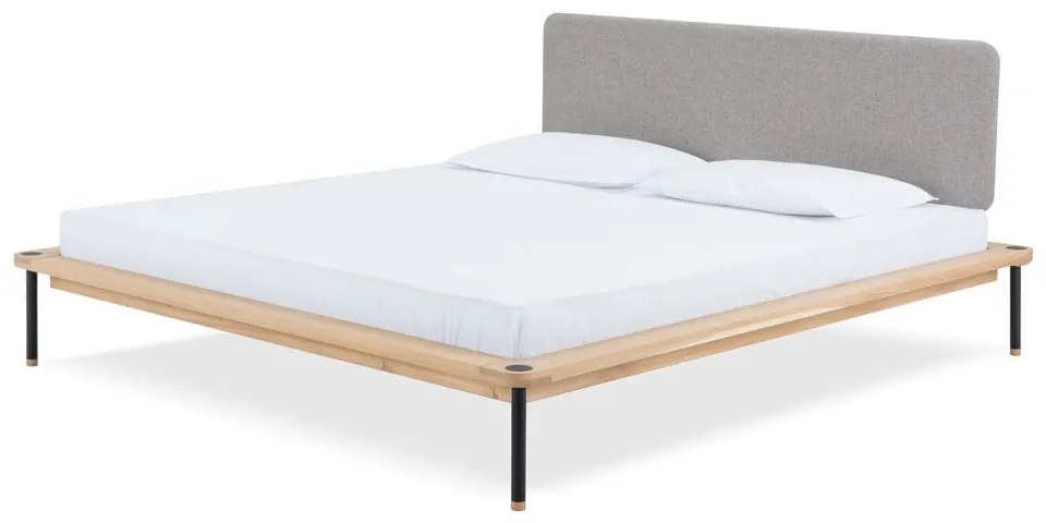 Šedá/přírodní dvoulůžková postel z dubového dřeva s roštem 160x200 cm Fina – Gazzda