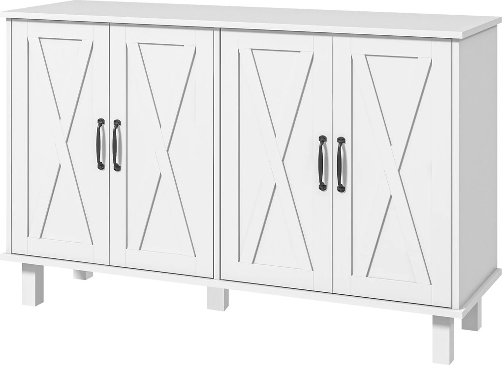 HOMCOM nízký úložný kabinet v country stylu, kuchyňský bufet se 2 dvoukřídlovými skříňkami a nastavitelnými policemi 120 x 37 x 75 cm - Bílý