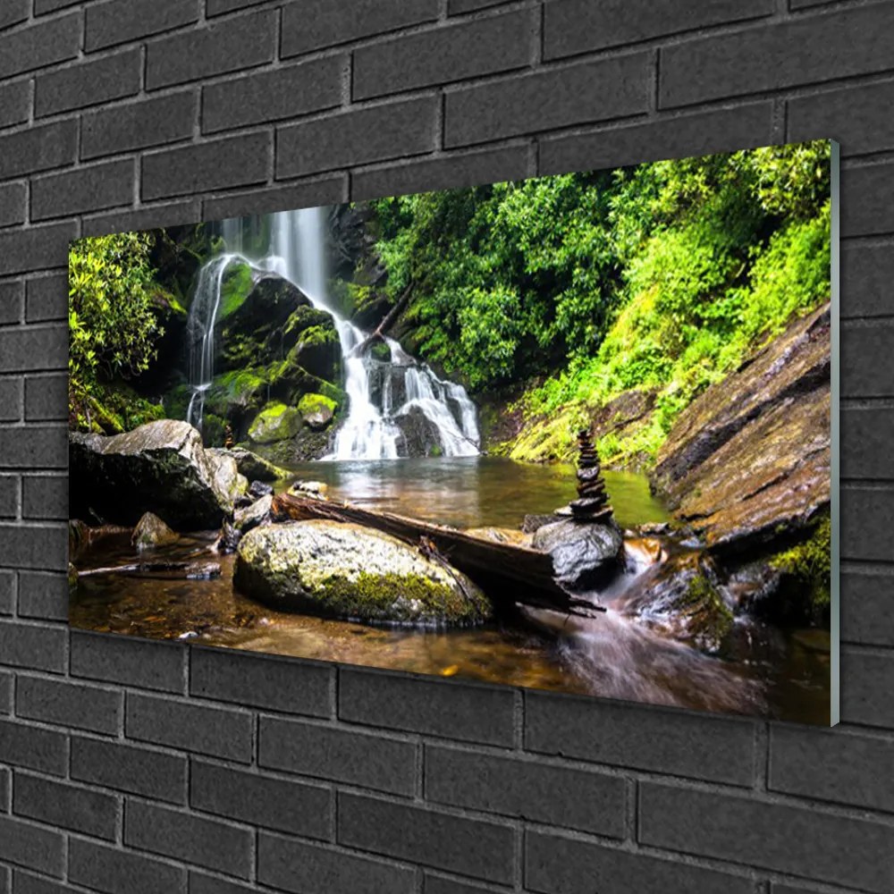 Obraz na skle Vodopád Kameny Les Příroda 100x50 cm