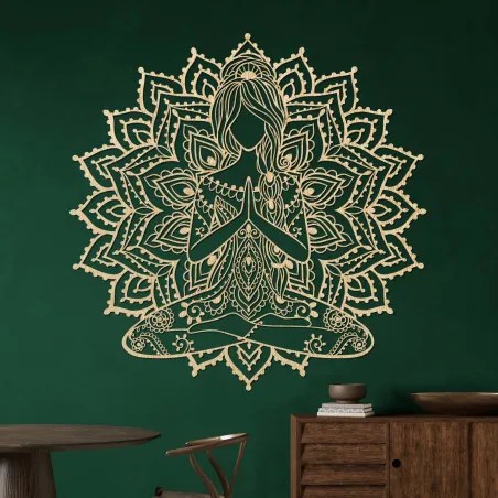 Dřevěná mandala jóga žena – 3D obraz na zeď do obývacího pokoje | SENTOP PR0511