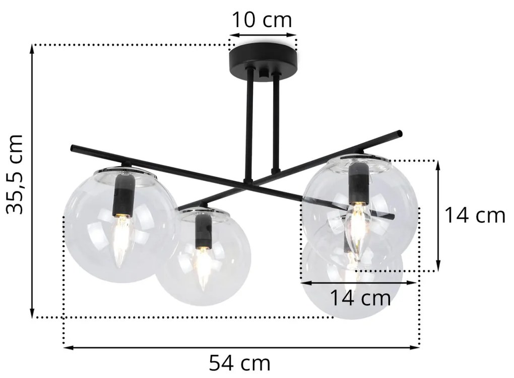 Stropní svítidlo Paris, 4x transparentní skleněné stínítko, ch