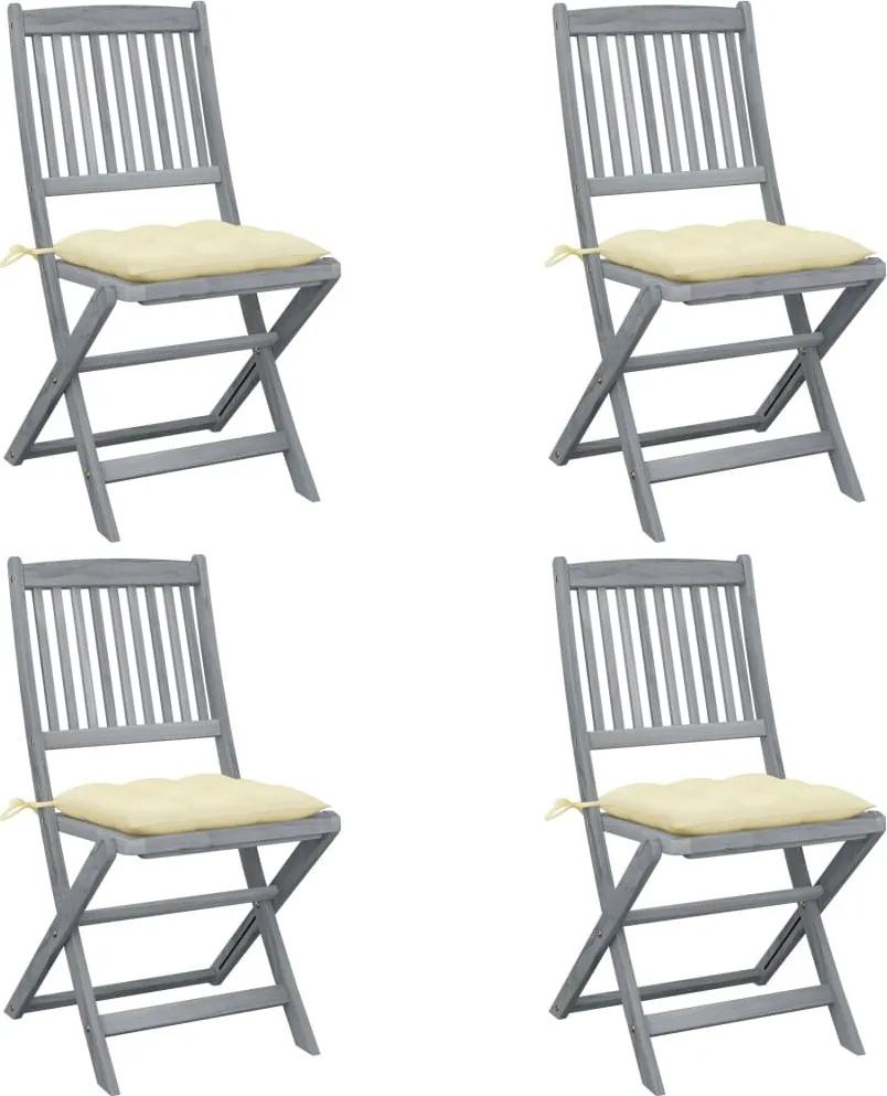 vidaXL Skládací zahradní židle s poduškami 4 ks masivní akáciové dřevo [3064579] Barva: Jasně zelená