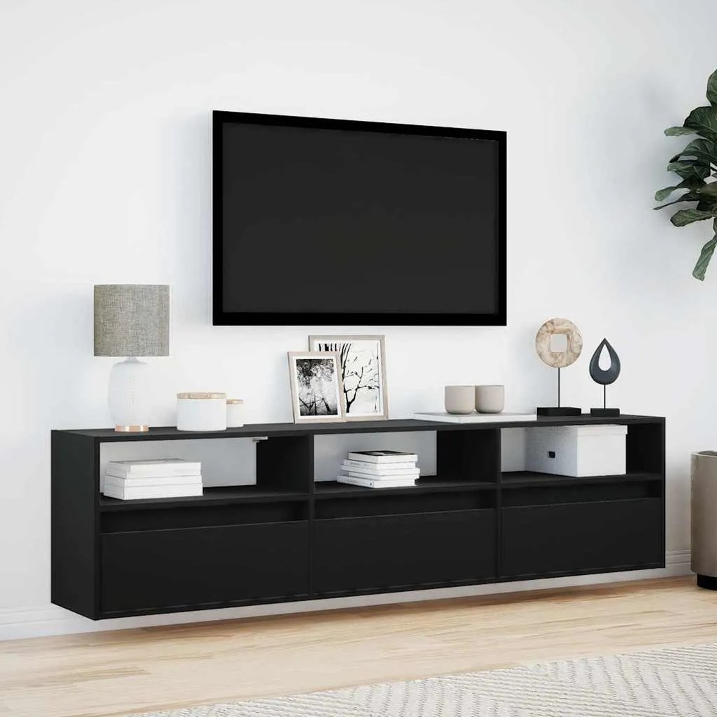 Nástěnná TV skříňka s LED svítidlem černá 180 x 31 x 45 cm 3307941