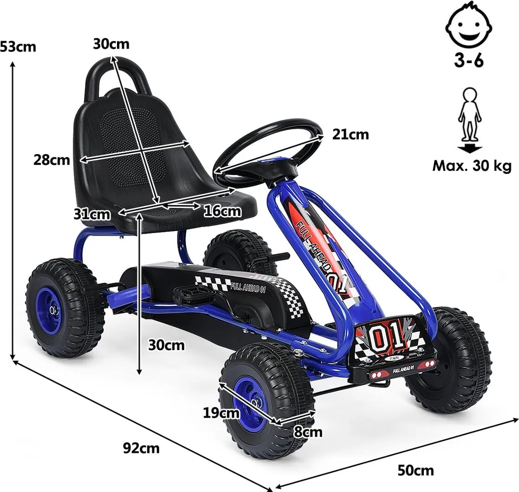 Costway Vozík Gokart s pedálem ruční brzdy Auto 30 kg Pedál Vozidlo