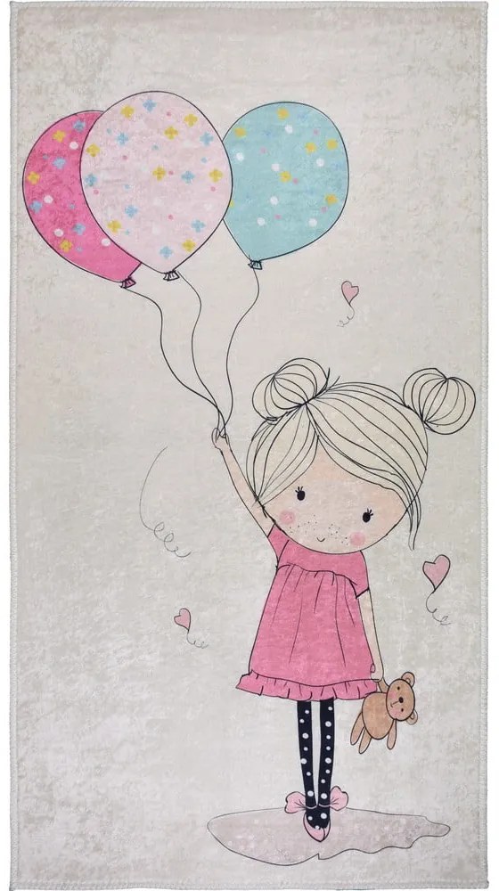 Růžový/slonovinový pratelný dětský koberec 100x160 cm Girl & Baloons – Vitaus