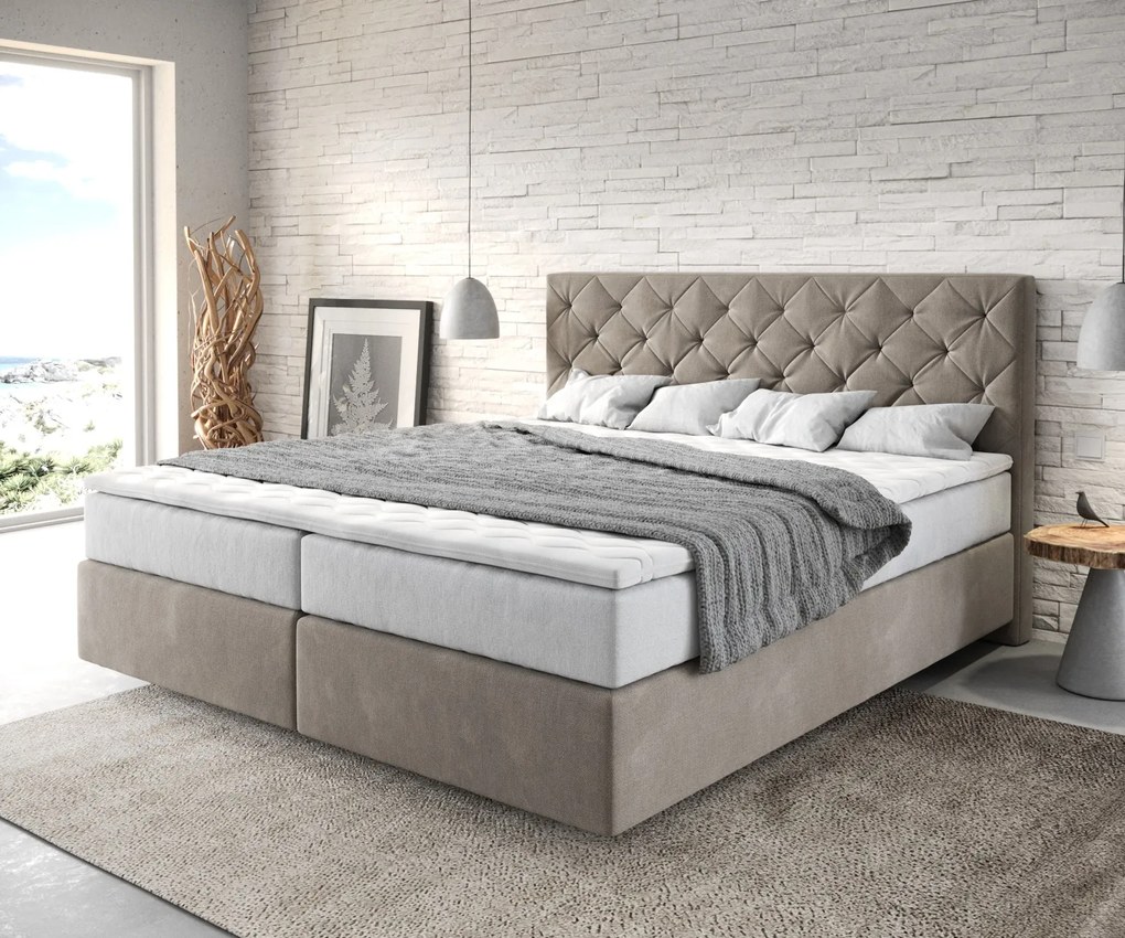 DELIFE Boxspring postel Dream-Great 180x200 cm mikrovlákno béžová s TFK matrací a visco topperem