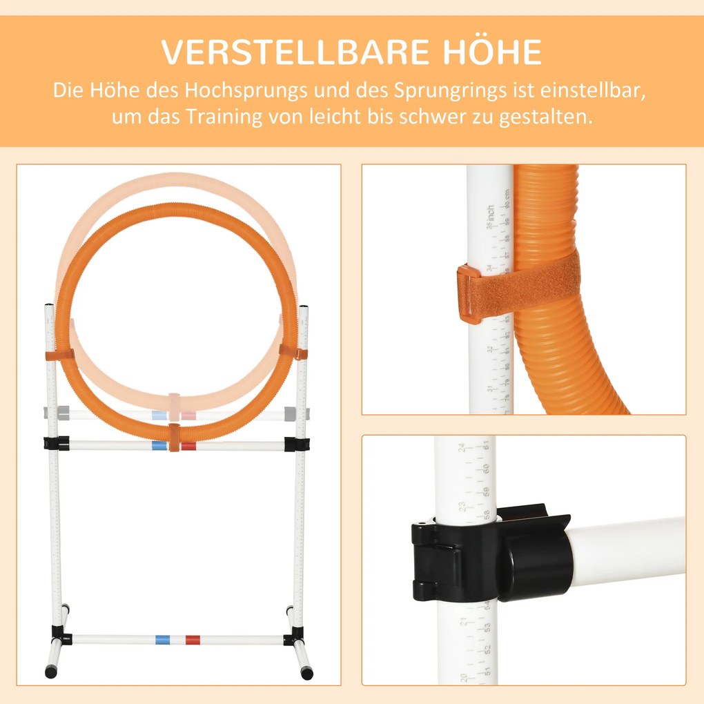 Výcvikový set PawHut pro psy skákací kruh agility přenosný PE bílý oranžový 74,5x66x91cm pro efektivní výcvik psů