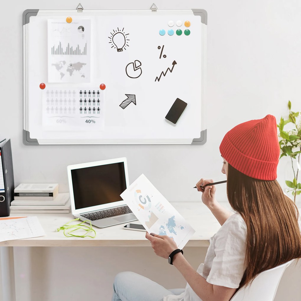 HOMCOM Magnetická tabule 60x1,8x45cm se 4 fixy, 1 gumou, 10 magnety, stojánkem a držákem na zeď | Aosom.de