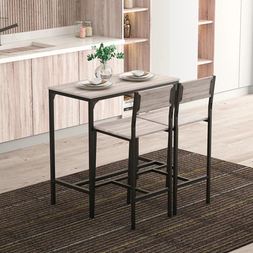 HOMCOM Barový stůl se 2 židlemi 3-dílná stolová sestava barová židle MDF v přírodní a černé barvě 89x45x87cm do kuchyně a jídelny