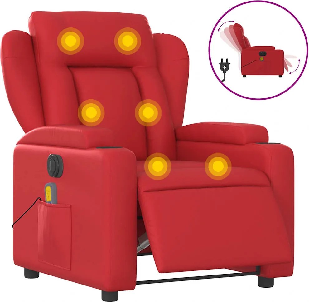Elektrické masážní polohovací křeslo červené umělá kůže 3204542