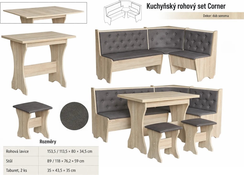 Jídelní rohový set Corner dub sonoma / Malmo