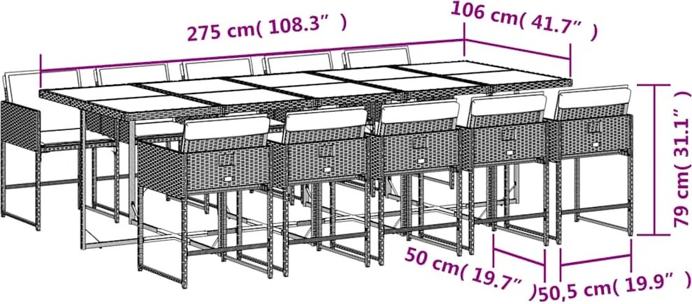 11dílný zahradní jídelní set s poduškami černý polyratan 3211290