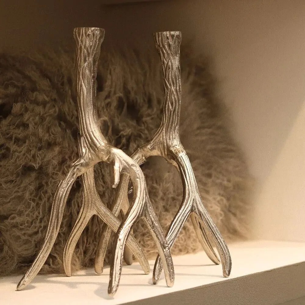 Stříbrný raw svícen stojící paroží Antlers - 18*19*33cm