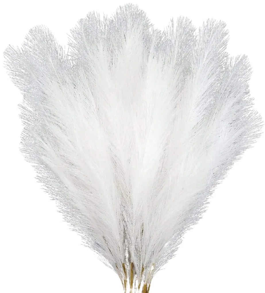 Camerazar Dekorativní sada 10ks umělé trávy pampas, bílá, vysoká 60cm