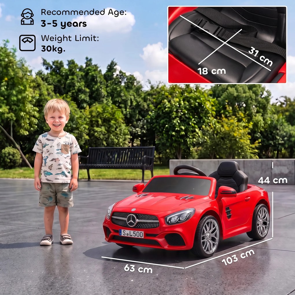 AIYAPLAY elektrické dětské auto Mercedes-Benz SL500 12V s dálkovým ovládáním 2,4G, 2 motory, odpružení, jemný start, červené