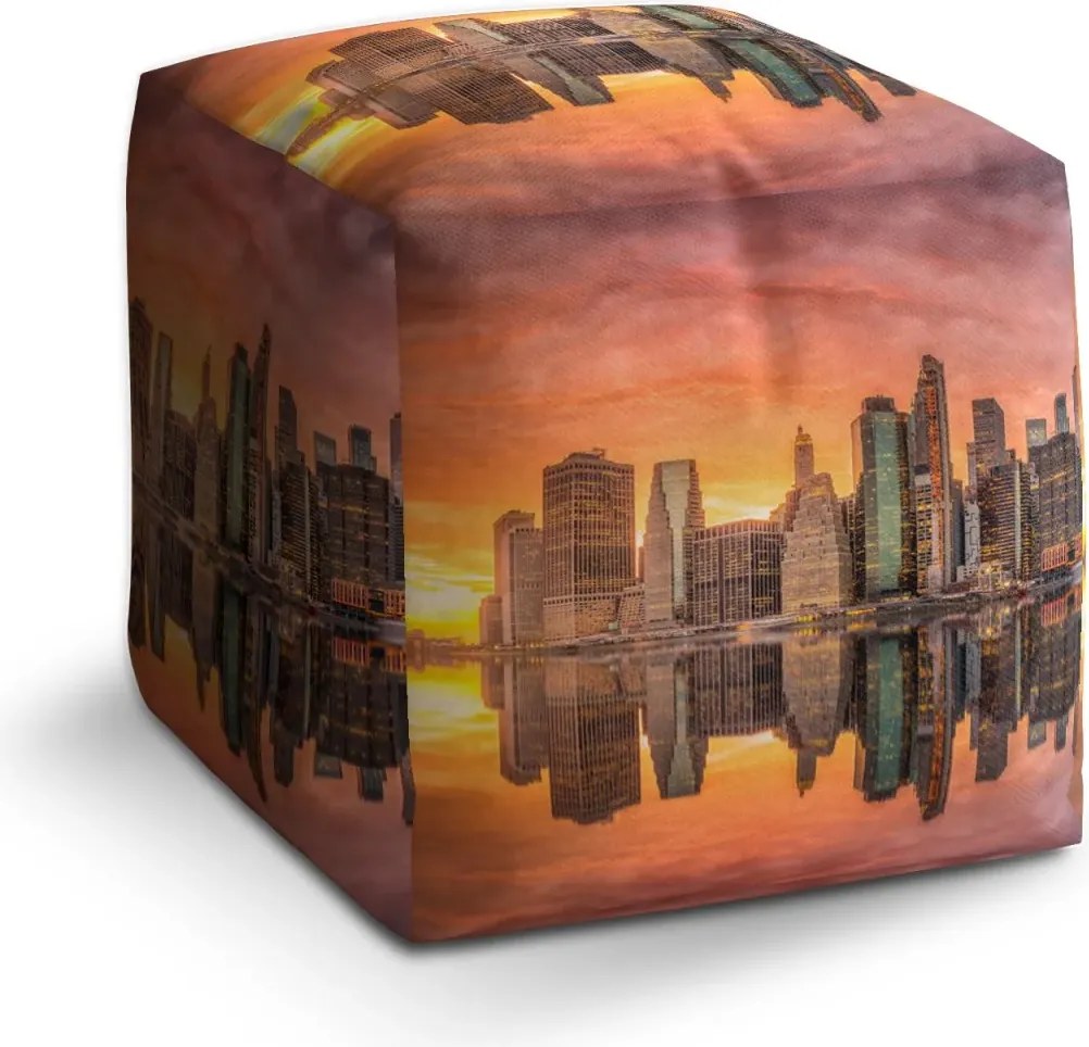 Sablio Taburet Cube New York Západ slunce - 60x60x60 cm