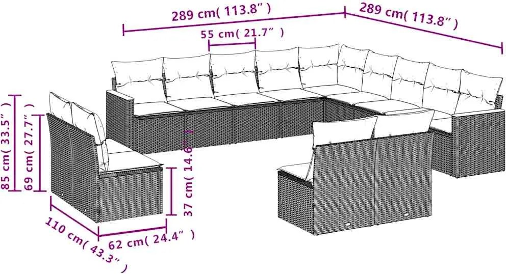 13dílný zahradní sedací souprava s poduškami černý polyratan 3258884