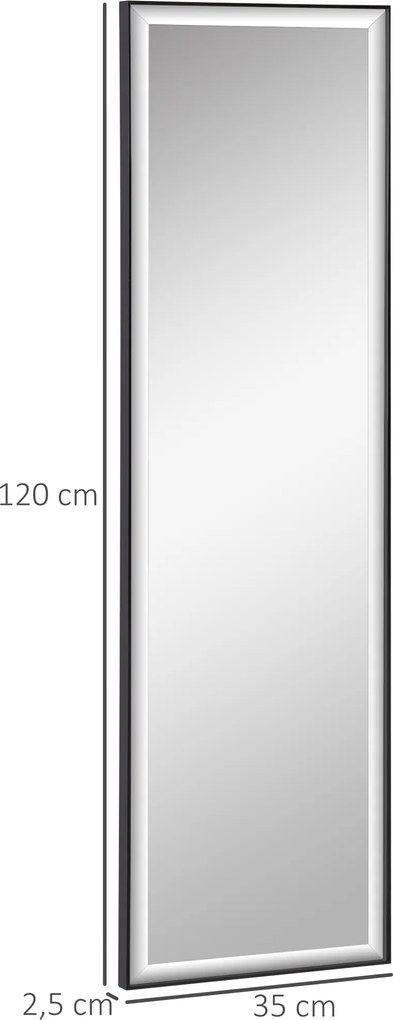HOMCOM Nástěnné Zrcadlo 120L x 35W cm - Nátěr proti rozbití, Dodávaný instalační systém - Rám z černé hliníkové slitiny