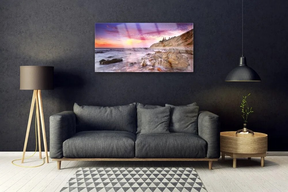 Obraz na skle Moře Kameny Krajina 125x50 cm