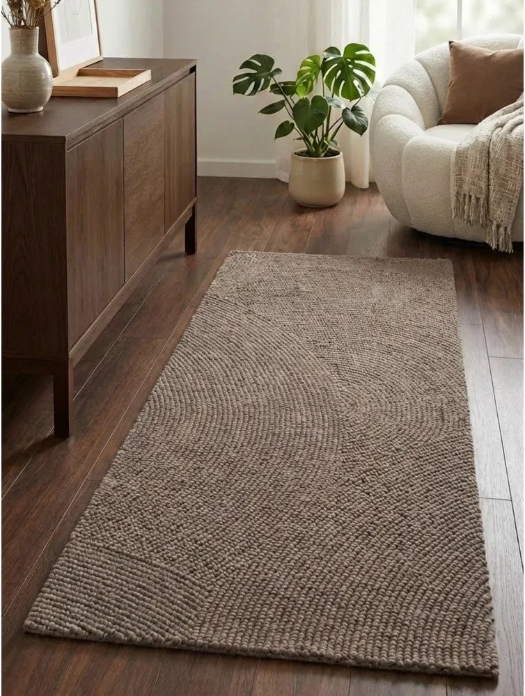 Taupe ručně tkaný vlněný běhoun 80x300 cm Calmio – Hanse Home