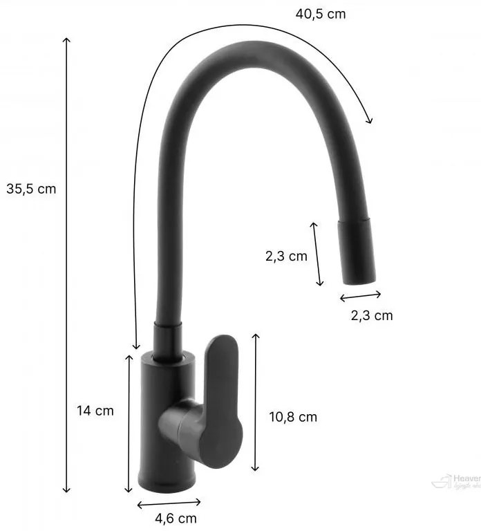 Gamma Flex 2000, stojánková dřezová baterie s flexibilním ramenem, černá matná, GMA-BFX-2000BK