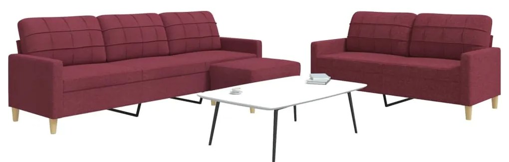 3dílná sedací souprava s podnožkou vínová textil 3278333