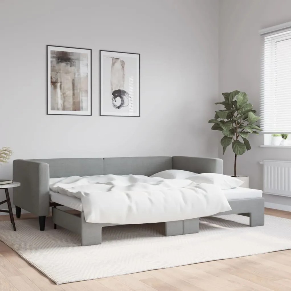 Válenda s přistýlkou světle šedá 90 x 190 cm textil 3196588