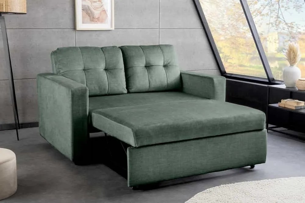 Designová rozkládací pohovka Zaragoza 142 cm zelený samet