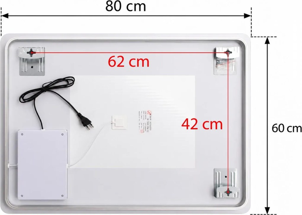 Erga Kalami, bezrámové LED zrcadlo s vyhříváním a dotykovým ovládáním, 80 × 60 cm, ERG-YKA-MR.KALAMI-60X80