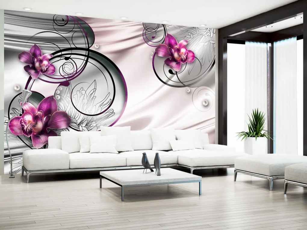 Fialová orchidej a abstrakce (150x105 cm) - Murando DeLuxe