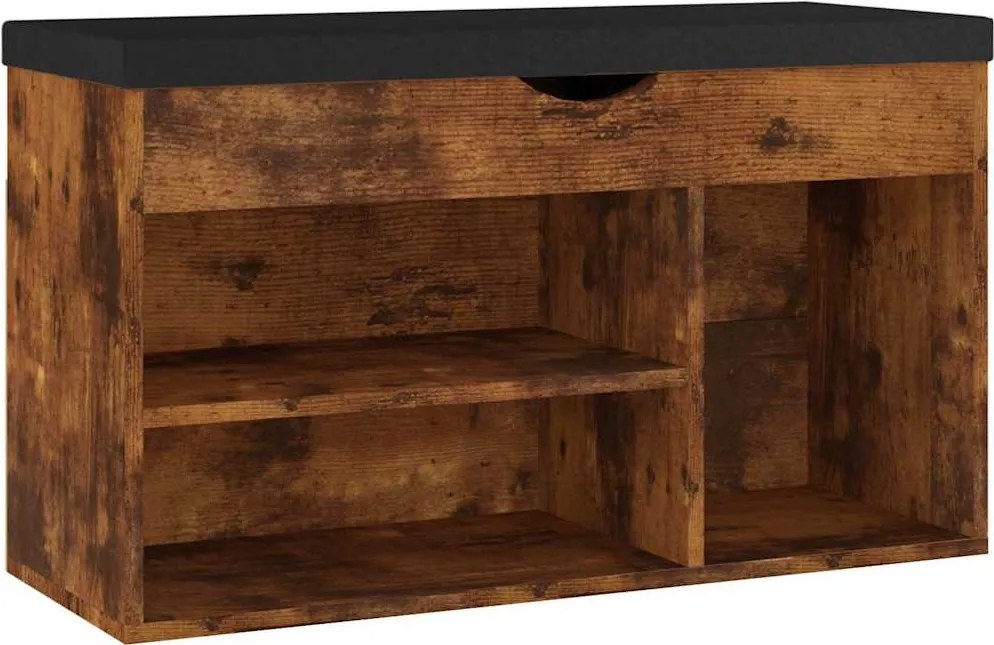Lavice s botníkem a poduškou kouřový dub 80x30x47 cm kompozit 326767